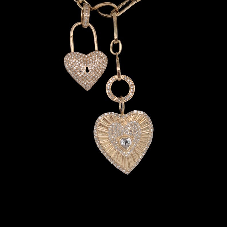 14K Solid Gold Pave Diamond Padlock Charm Diamond and White - Etsy