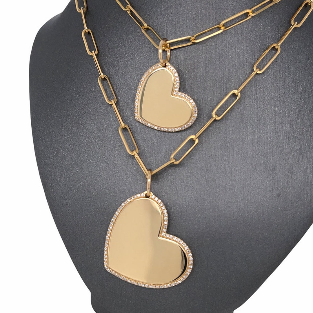 14K Solid Gold, Diamond, Heart, Love Charm Pendants - Etsy