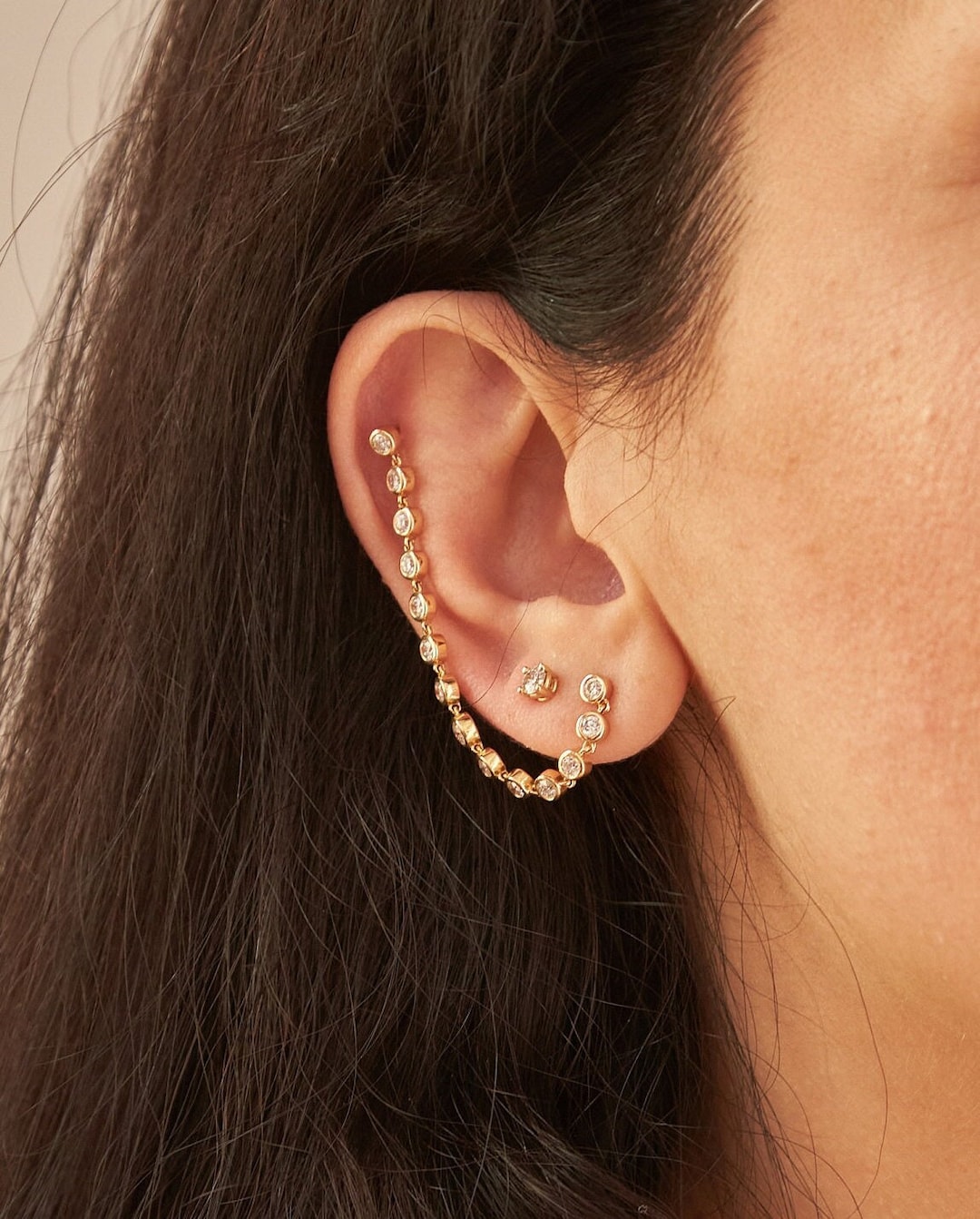 14K Yellow Gold Diamond Bezel Single Ear Earring, Diamonds, Bezel Set ...