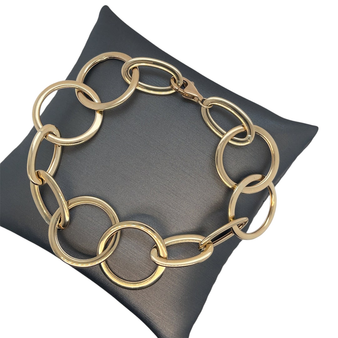 14K Italian Gold Specialty Ring Chain Bracelet Yellow Gold - Etsy