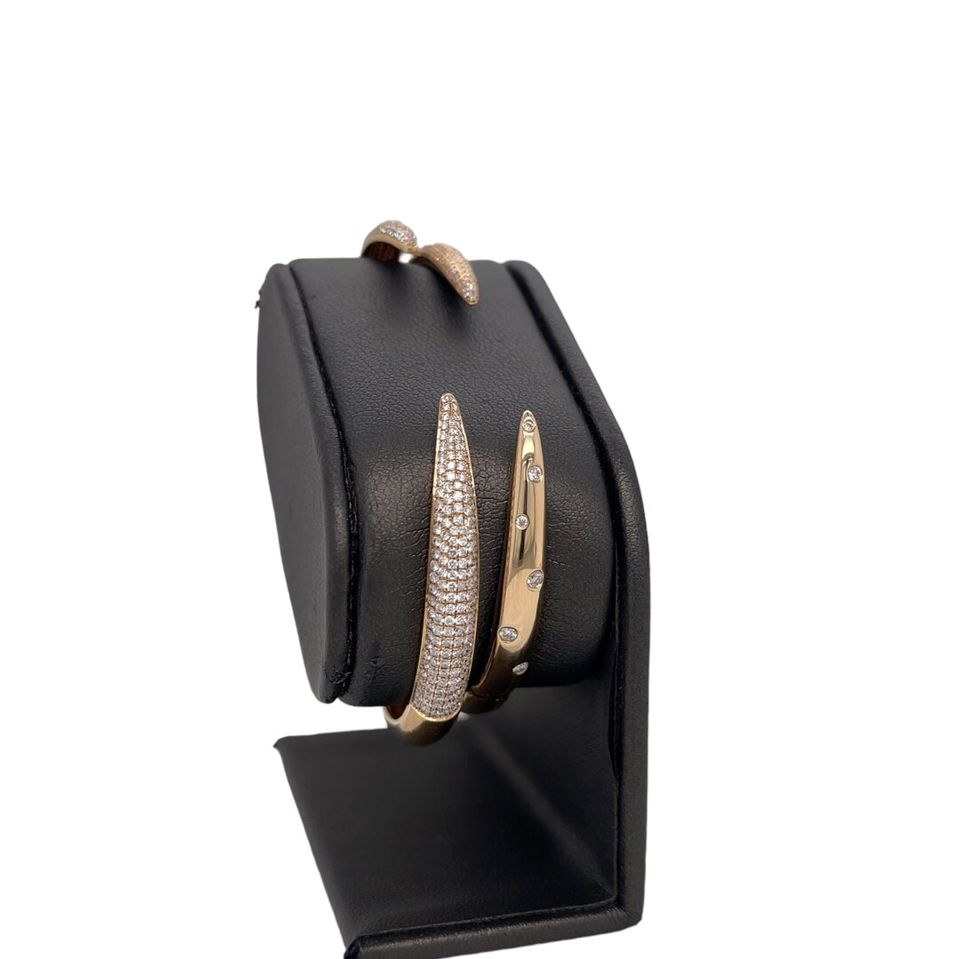 14K Yellow Gold Diamond "celine" Claw Bangle, Diamonds, Bezel Se ...