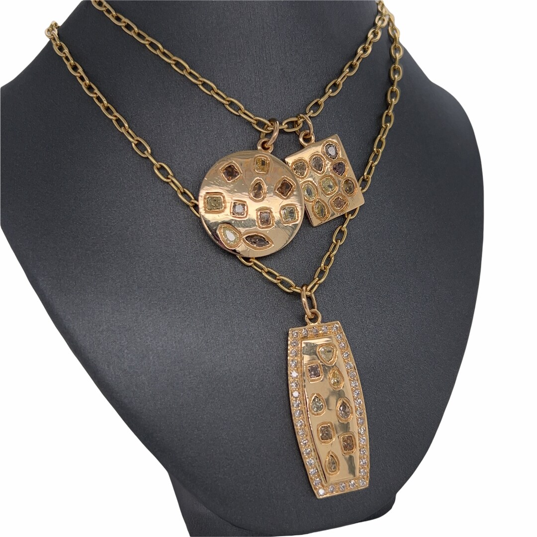 14K Gold, Handmade, Diamond, Medallion, Circle, Rectangle, Elongated ...