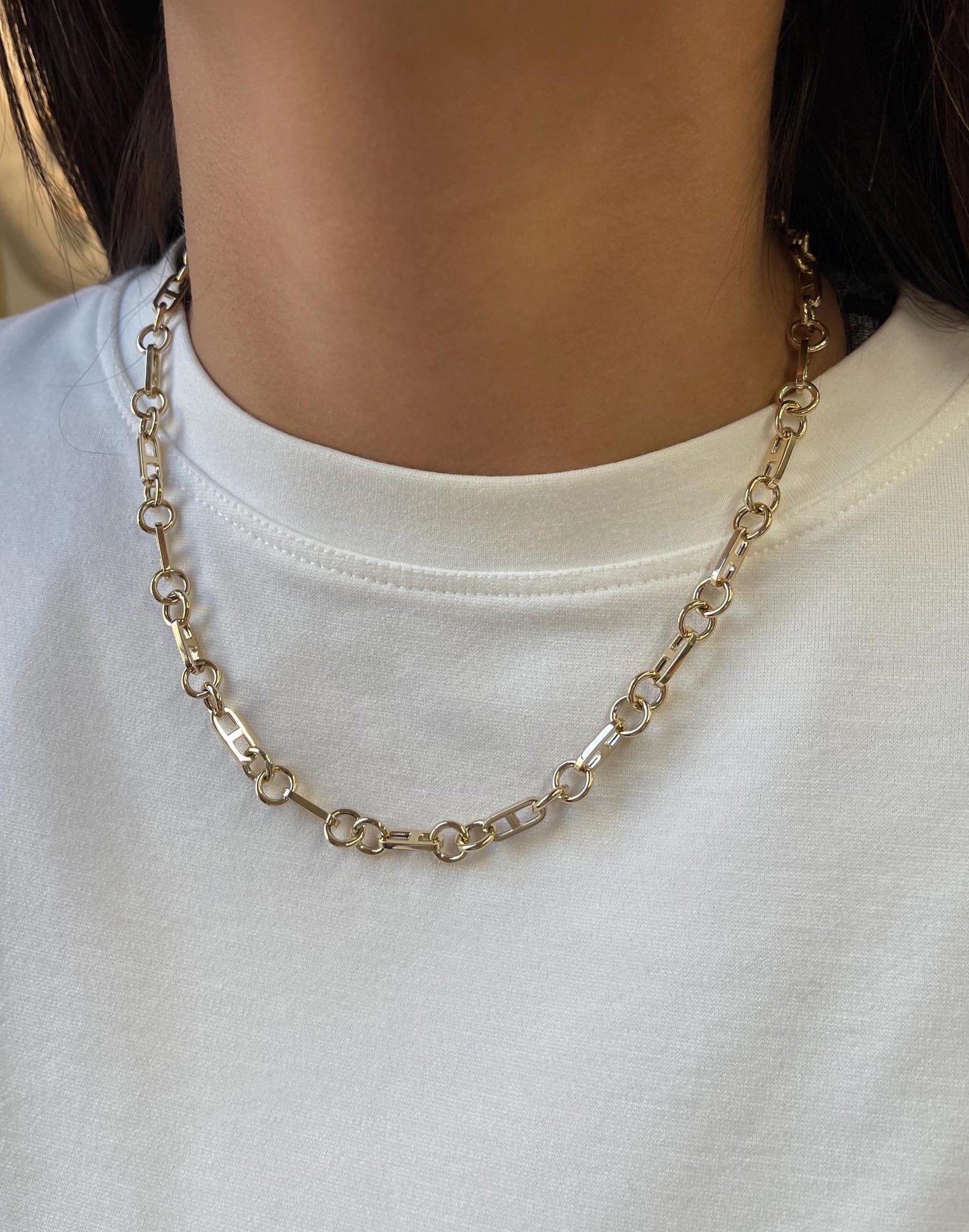 14K Yellow Gold Circular and Mariner Mixed Link Chain - Etsy