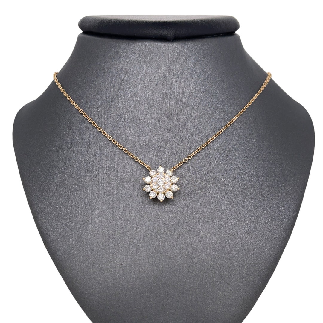 18K Yellow Gold Diamond Flower Charm Necklace, Yellow Gold, Diamonds ...