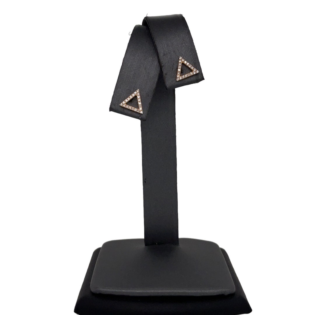 14K Yellow Gold Diamond Outline Triangle Earrings, Diamond Triangle ...