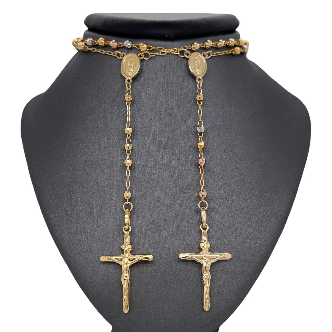 14K Gold Beaded Link Lariat Crucifix Pendant Necklace, Yellow Gold ...