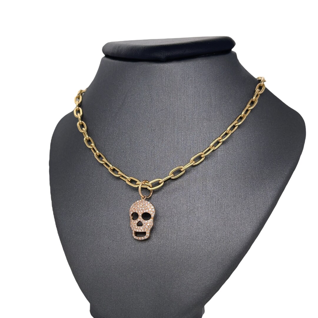 14K Yellow Gold Diamond Skull Pendant, Diamonds, Skull, Diamond Skull ...