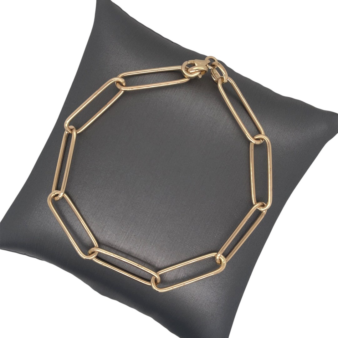 14K Italian Yellow Gold Paperclip Link Bracelet, High-polished, Dainty ...