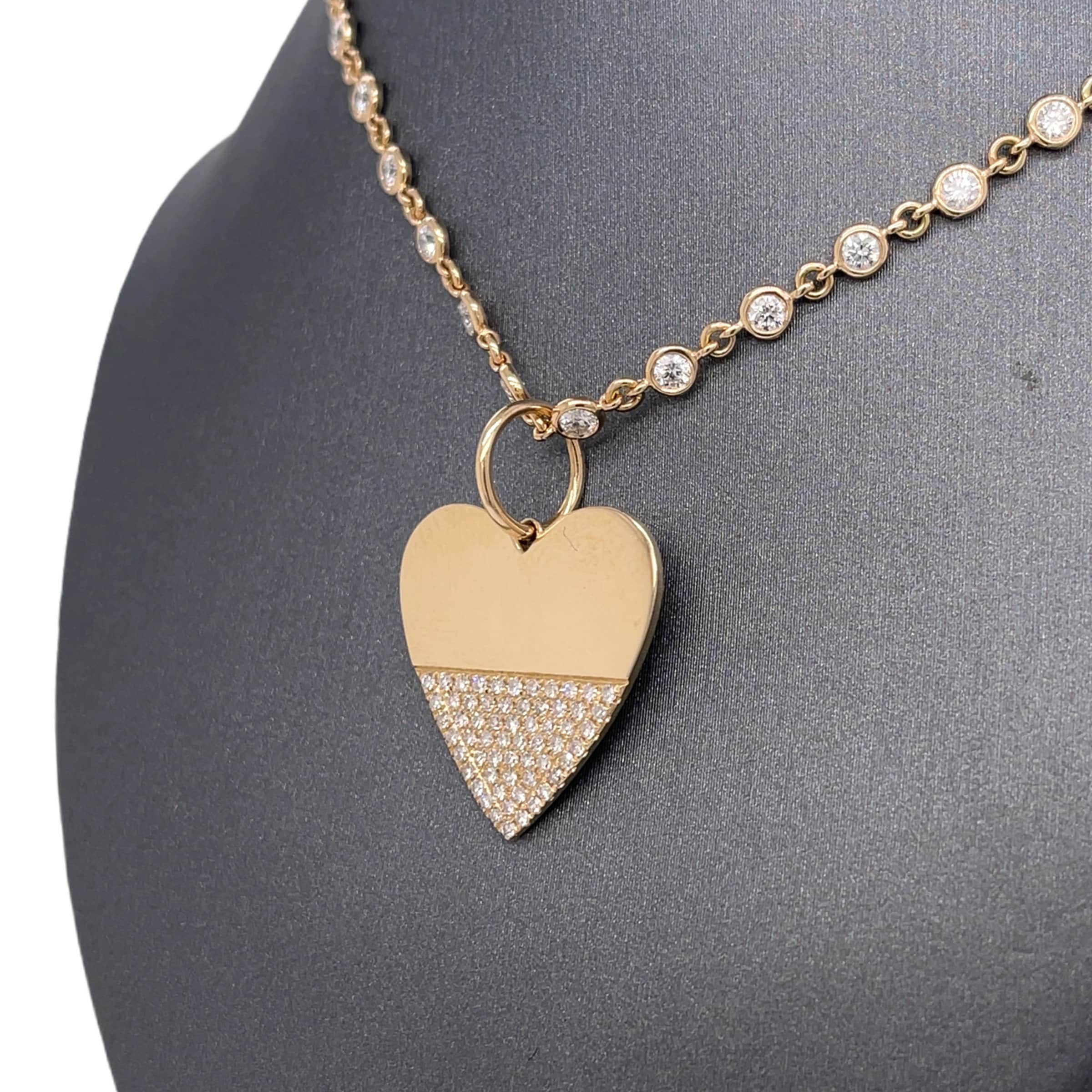 14K Solid Gold Full Polished Solid Gold Diamond Disc Heart - Etsy
