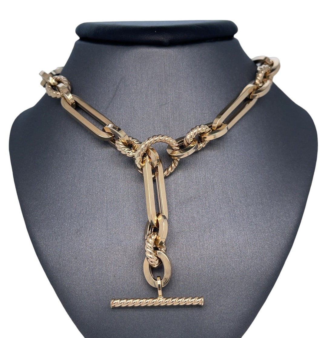 14K Italian Gold Toggle Chain, Paperclip Link, Mixed Link, Breaded Gold ...