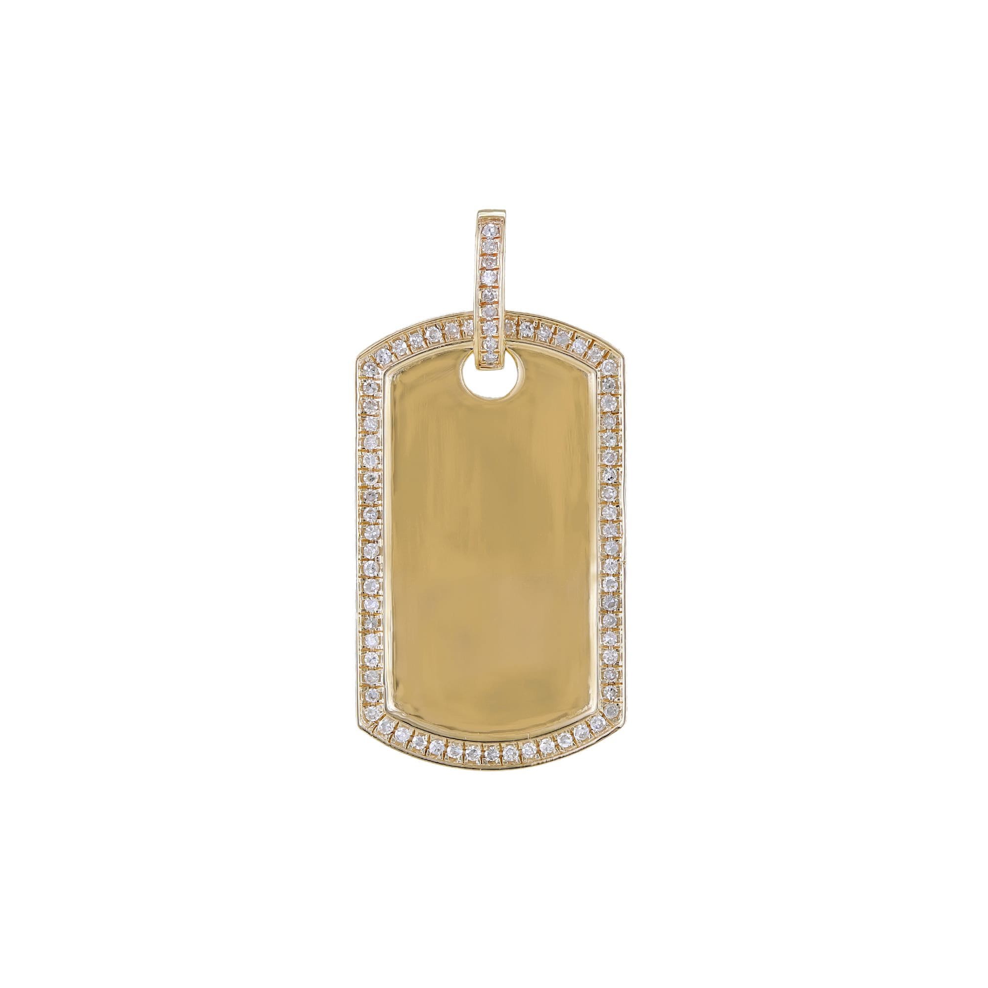 14K Gold Diamond Dog Tag Charm Pendants - Etsy