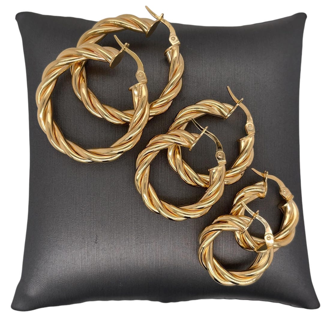 14K Yellow Gold Twisted Hoop Earrings, Large Hoops, Small Hoops ...