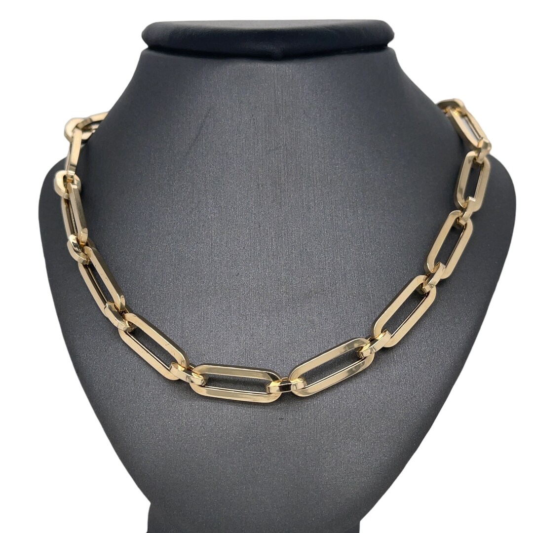 14K Italian Yellow Gold Interlocking Paperclip Link Chain - Etsy