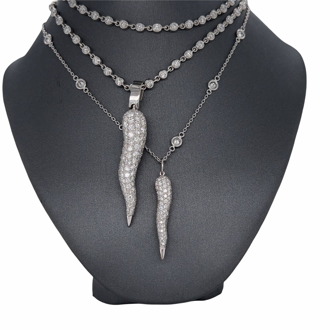 14K Solid Gold Diamond Horn Charm Pendant, White Gold, Yellow Gold ...