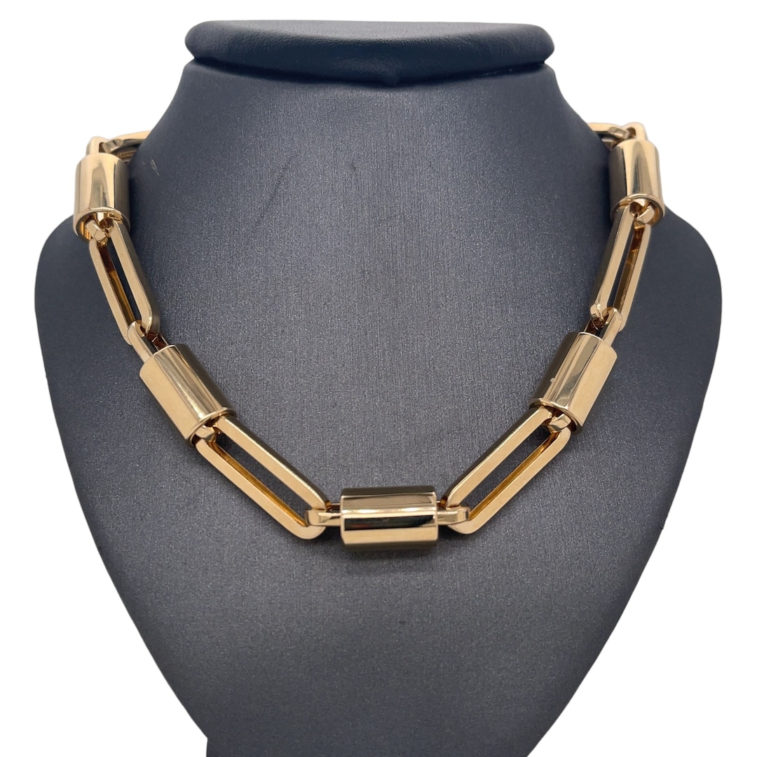 14K Yellow Gold Oval Link Paperclip Tube Chain, Yellow Gold Polished ...