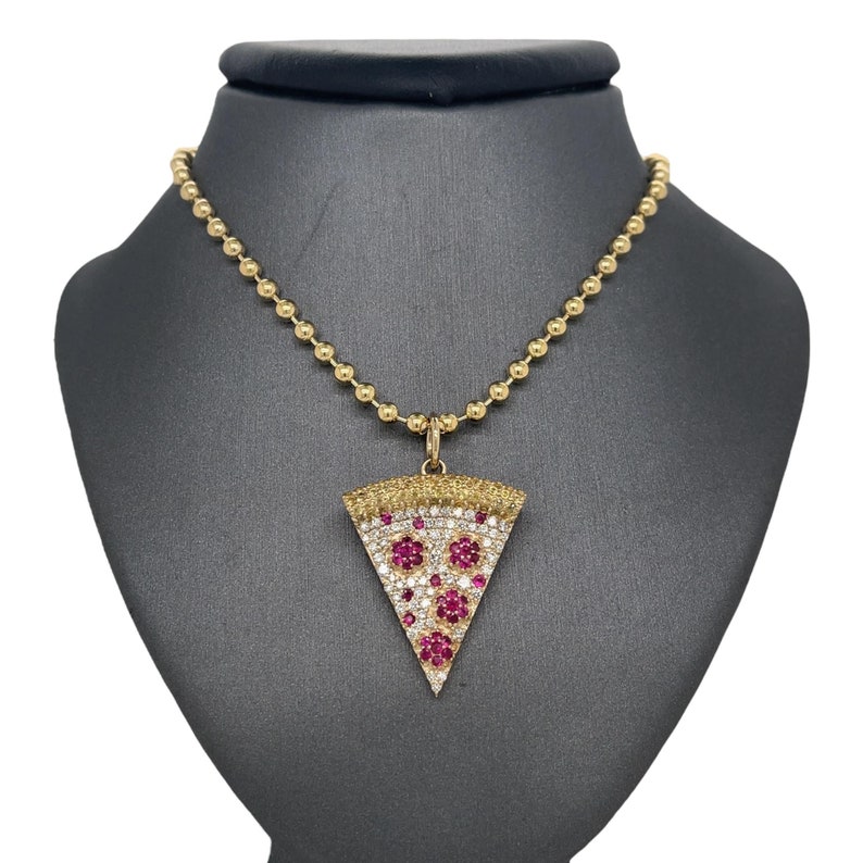 14K Yellow Gold Diamond and Ruby Pizza Slice Pendant - Etsy