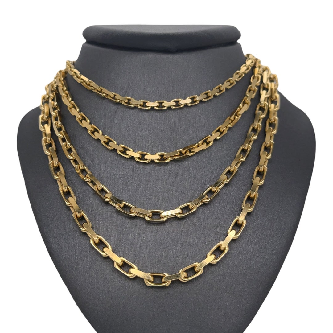 14K Solid Yellow Gold Biker Edge Cut Chain, Biker Link, Edge Cut, Solid ...