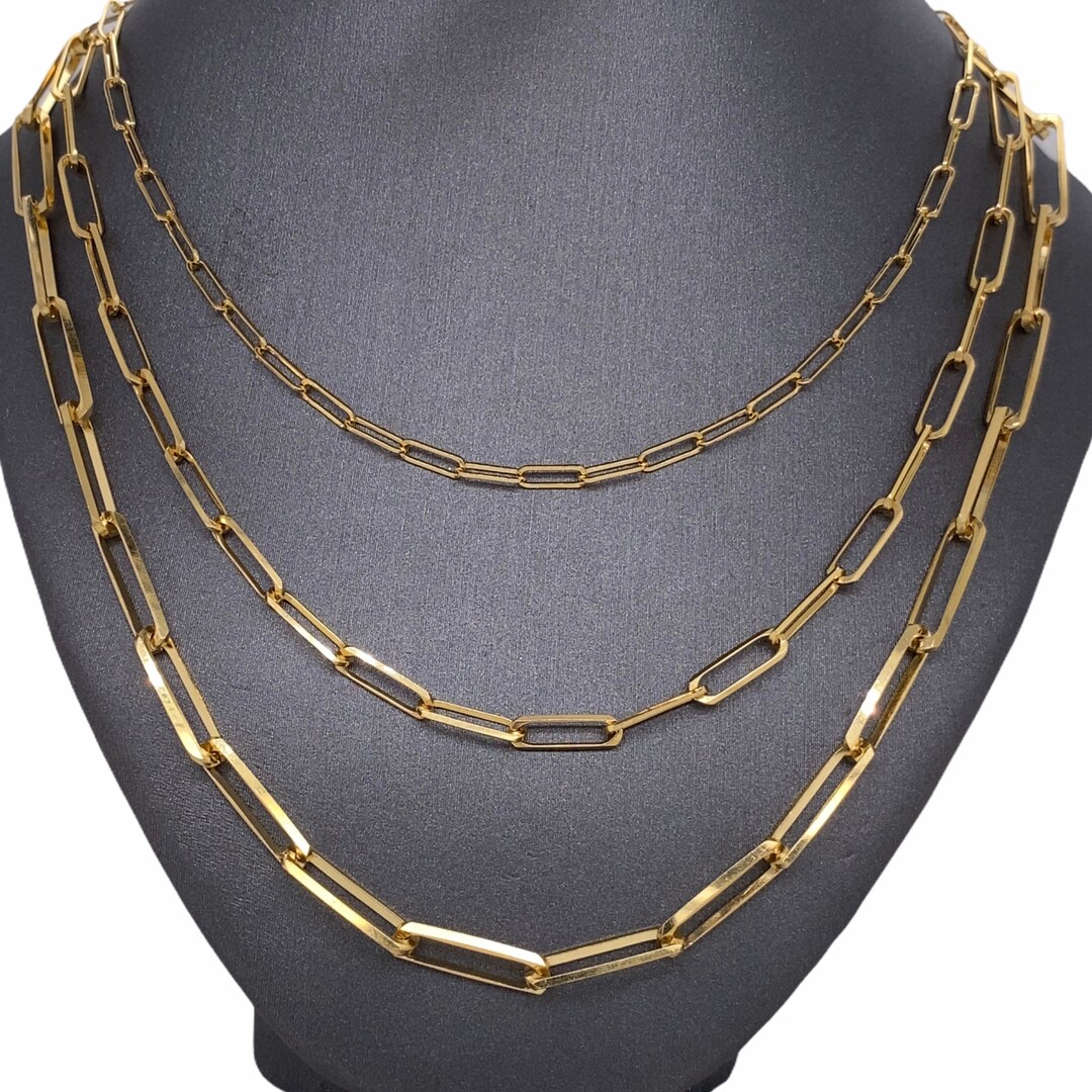 14K Solid Italian Gold Paperclip Chain, Solid Gold Links, Solid Edge ...