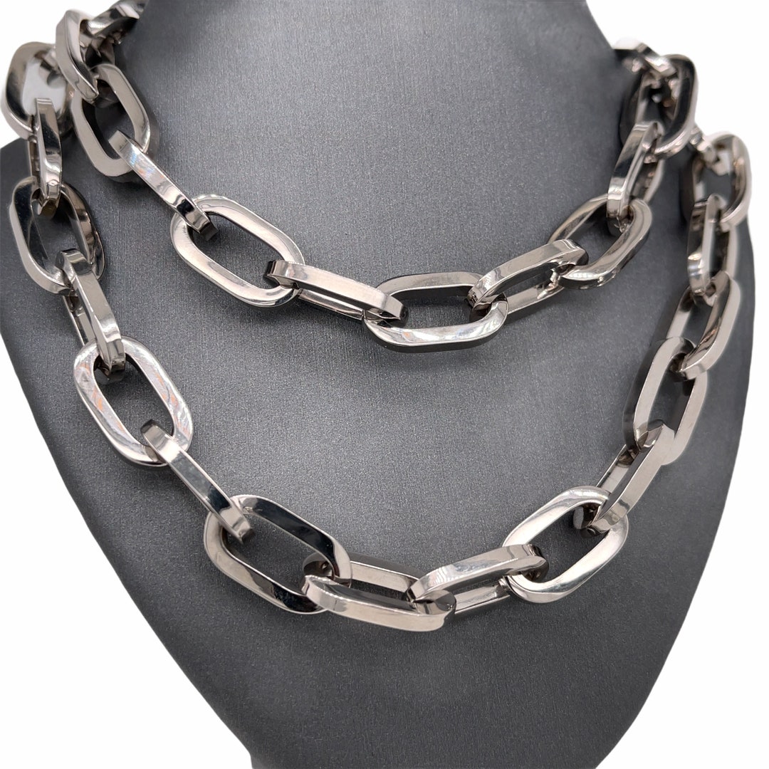 14K Italian White Gold Paperclip Link Chain, Oval Link Chain, High ...