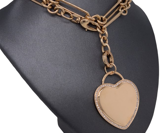 Solid Gold Heart Diamond Padlock - Gold Heart Diamond Pandant - Vintage ...