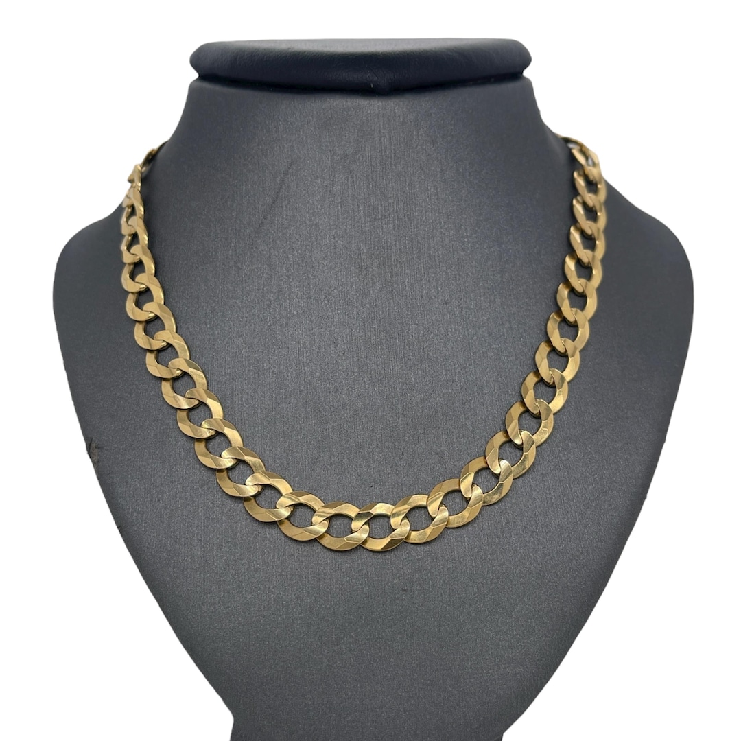 14K Solid Yellow Gold Cuban Link Chain, Diamond Cut Chain, Gold Chain ...