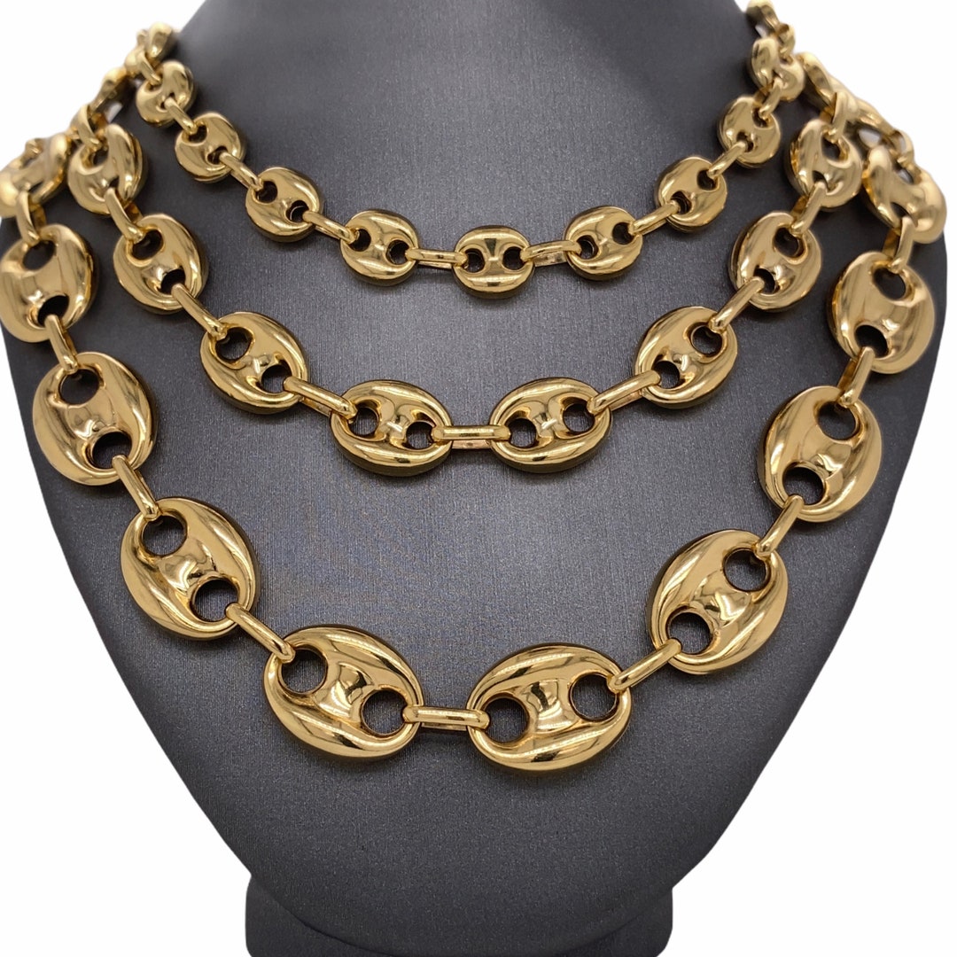 14K Italian Yellow Gold Puff Mariner Link Chain, Puffed Mariner ...