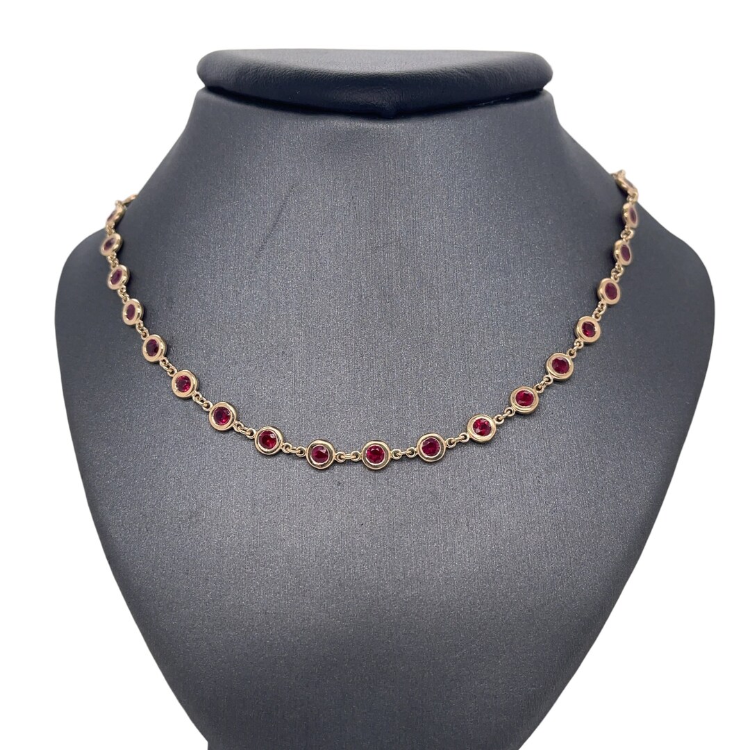 14K Yellow Gold Bezel Set Ruby Chain, Rubies, by the Yard Necklace ...
