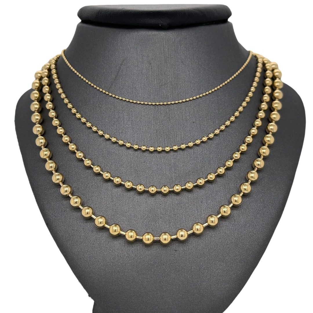 14K Solid Yellow Gold Ball Link Chain, Polished Gold Links, Yellow Gold ...