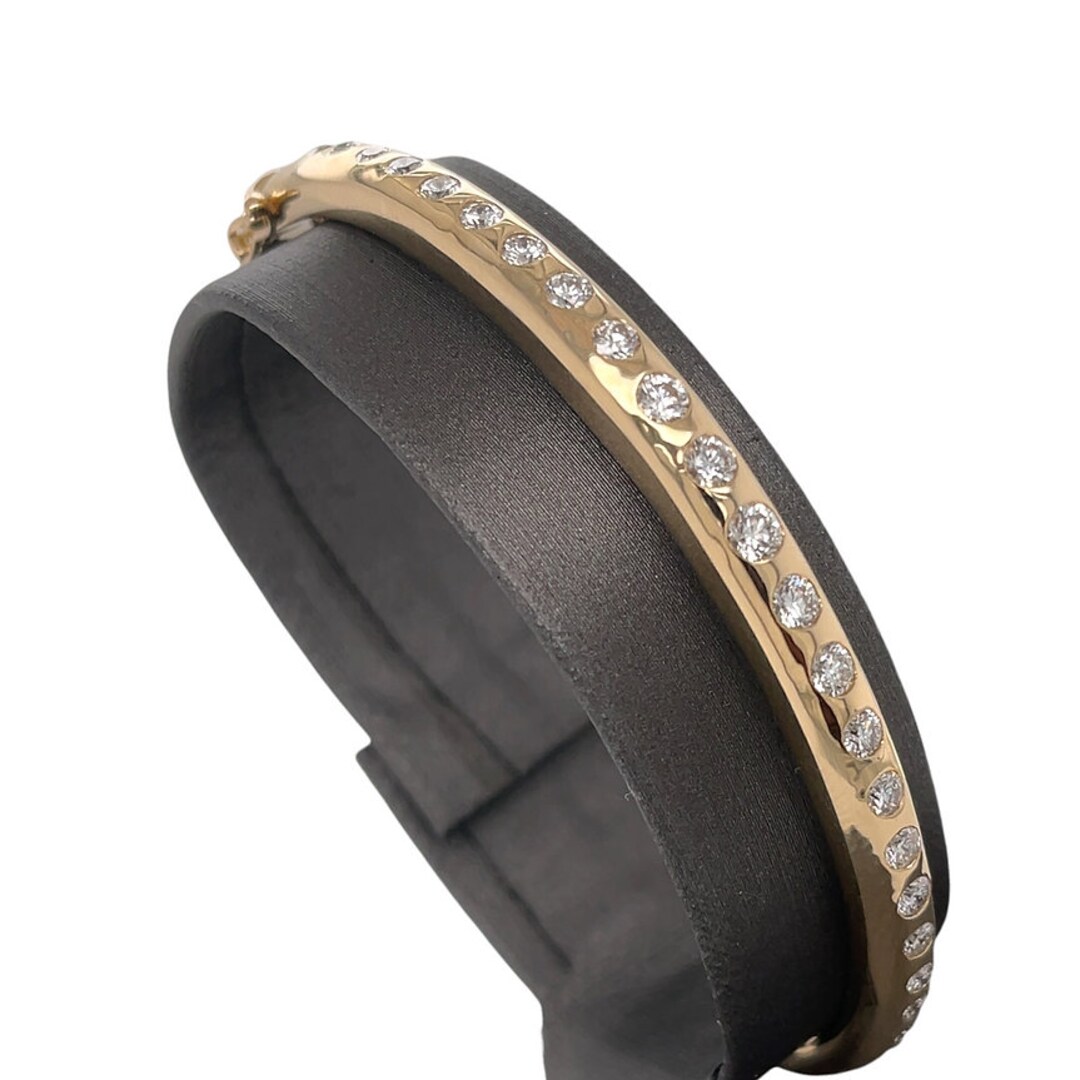 14K Solid Gold, Bezel Set Diamond Bangle Bracelet - Etsy