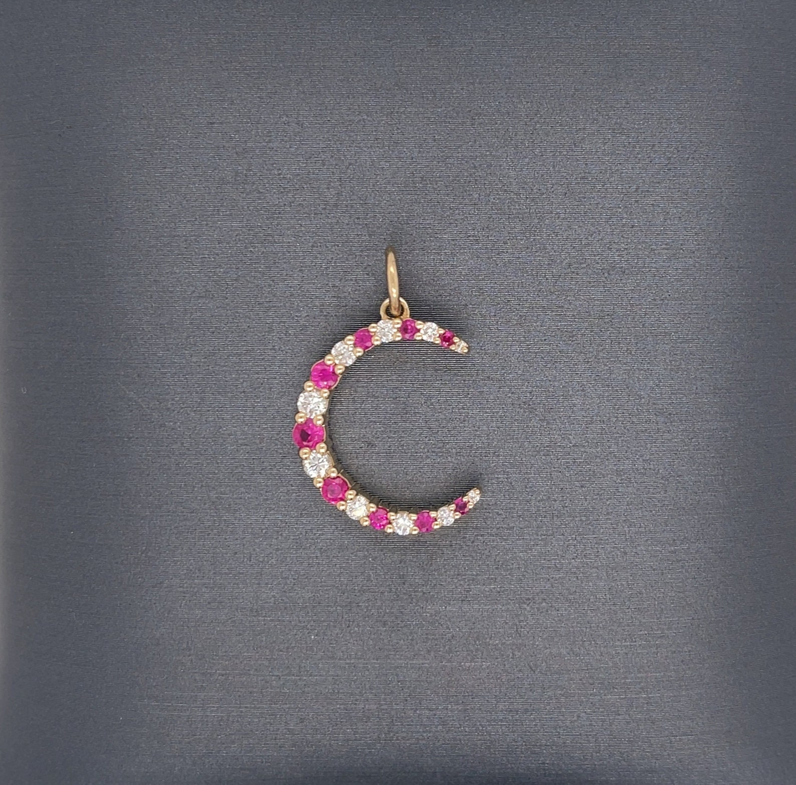 14K Solid Gold Diamonds Ruby Crescent Moon Charm - Etsy