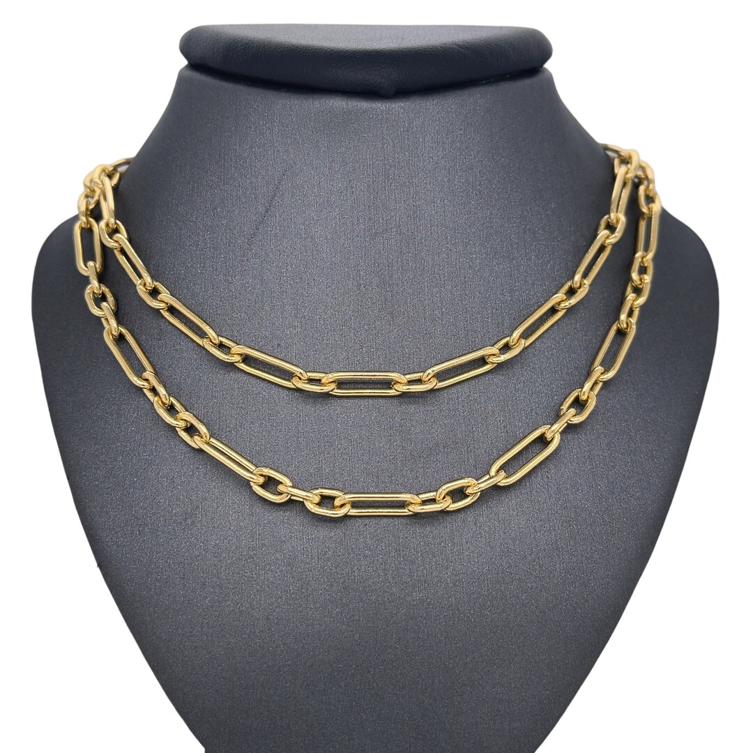 14K Solid Italian Gold Mixed Link Chain, Yellow Gold, Oval Links ...