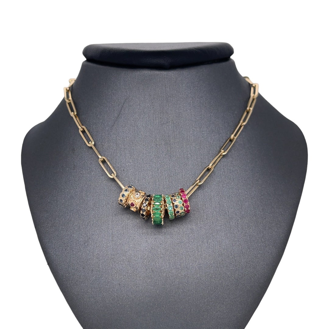 14K Solid Gold Ruby, Black Diamond, Emerald, Sapphire or Multi Sapphire ...