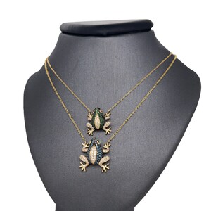 18K Yellow Gold Diamond Frog Charm Necklace, Blue Diamonds, Diamonds ...