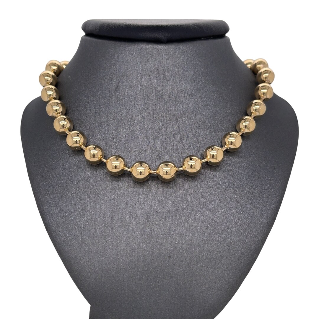 14K Yellow Gold Ball Link Chain Necklace, Yellow Gold Ball Chain ...