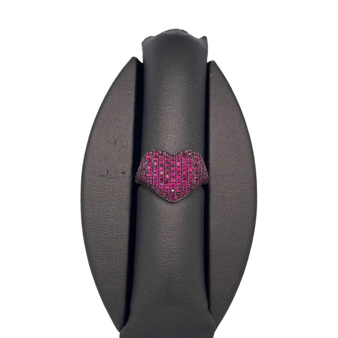 14K Solid Yellow Gold Ruby Heart Ring, Ruby, Heart Shaped Ring, Black ...