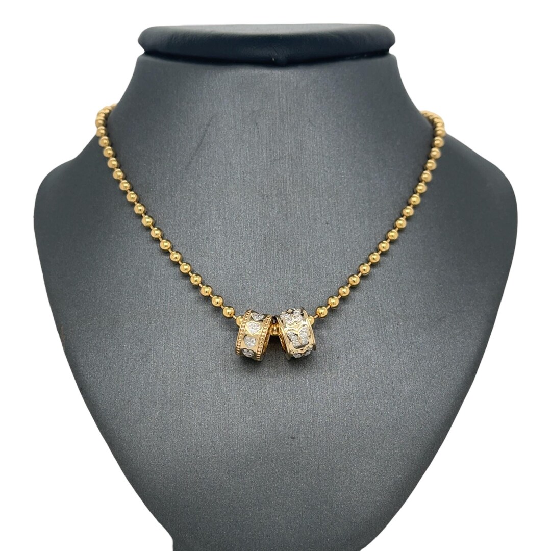 14K Yellow Gold Diamond Roundel Spacer Charm, Multi Heart Diamond ...