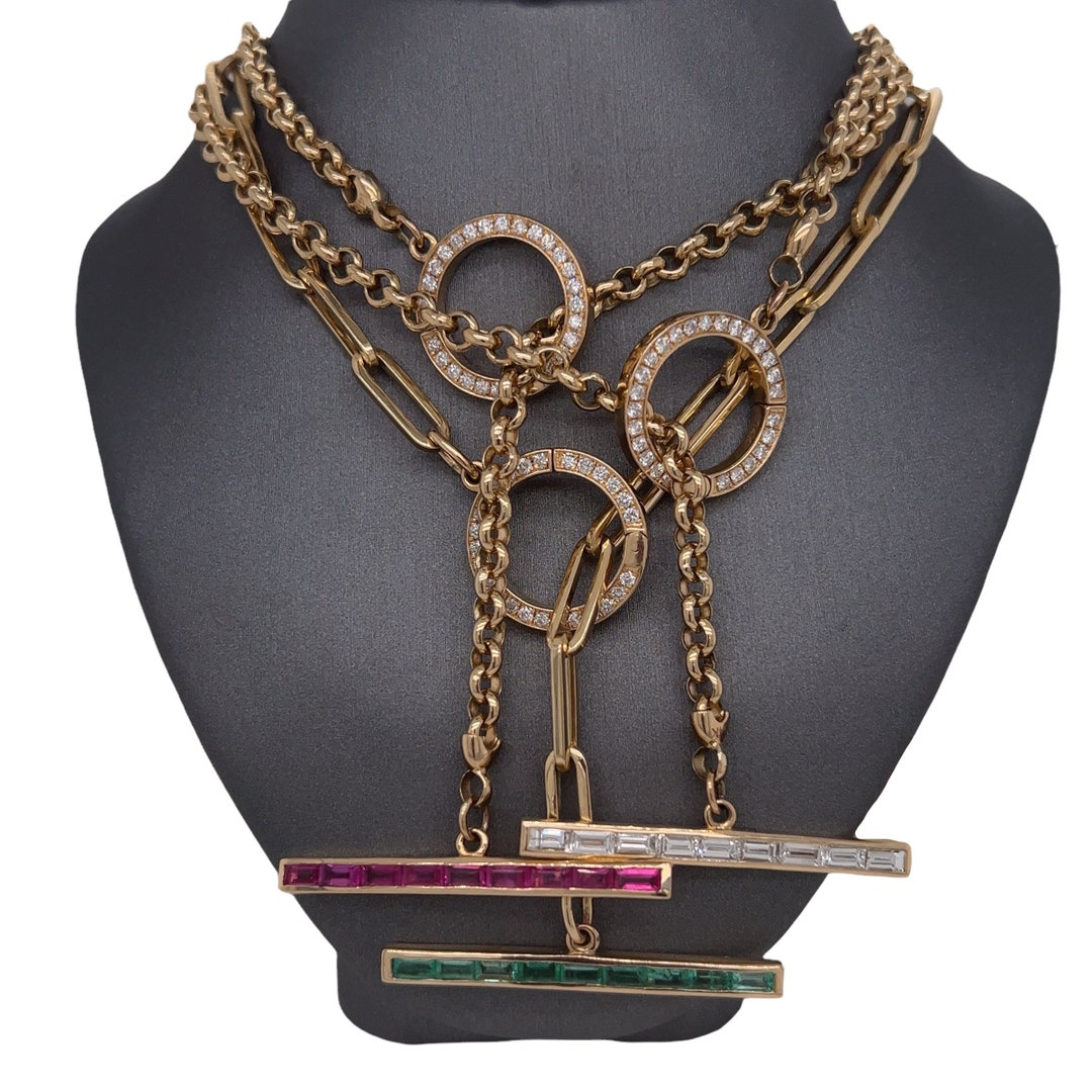 14K Solid Gold Signature Toggle Heavy Link, Diamond, Diamond Baguette ...