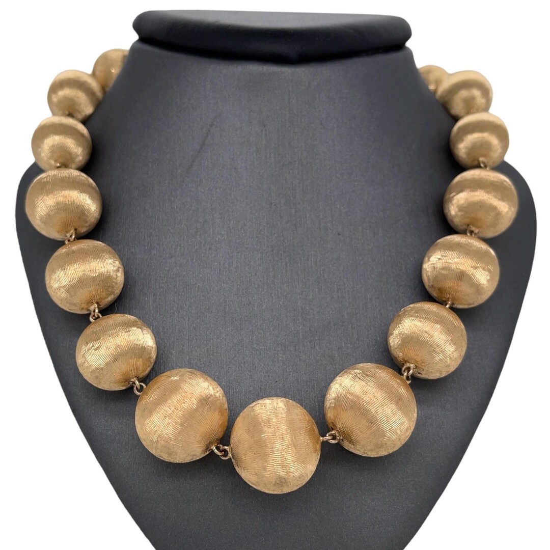 14K Italian Yellow Gold Graduated Satin Ball Necklace - Etsy
