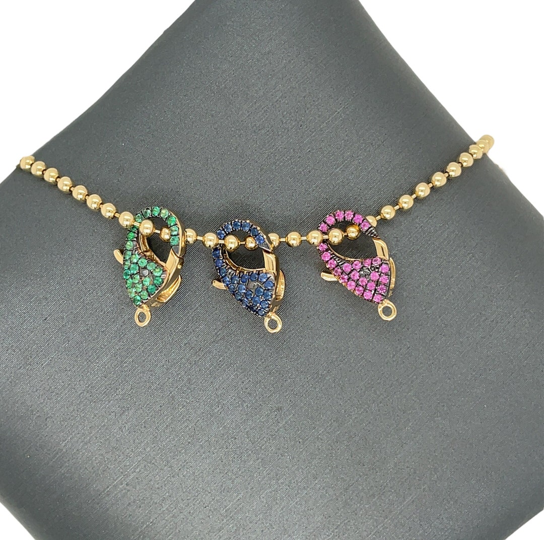 14K Gold Gemstone Lobster Clasp, Yellow Gold, Emerald, Blue Sapphire ...