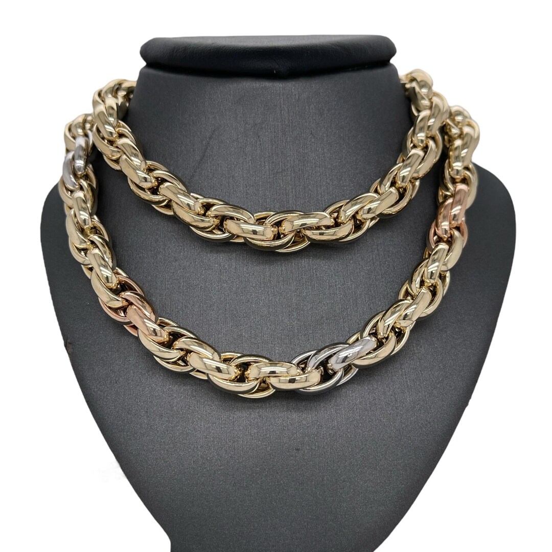 14K Italian Gold Rope Link Chain Necklace, Yellow Gold Chain, Tri Color ...