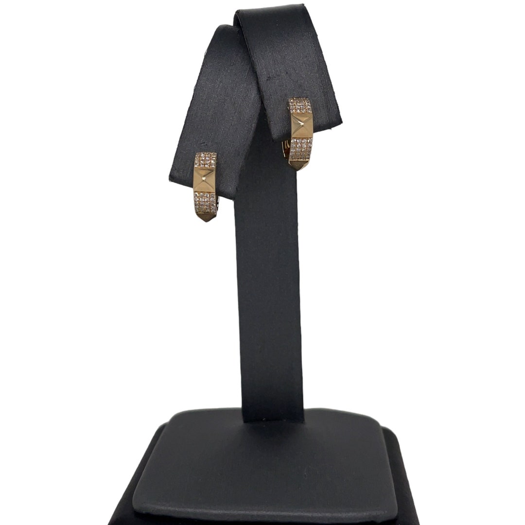 14K Yellow Gold Diamond Multi Pyramid Huggie Hoop Earrings, Diamond ...