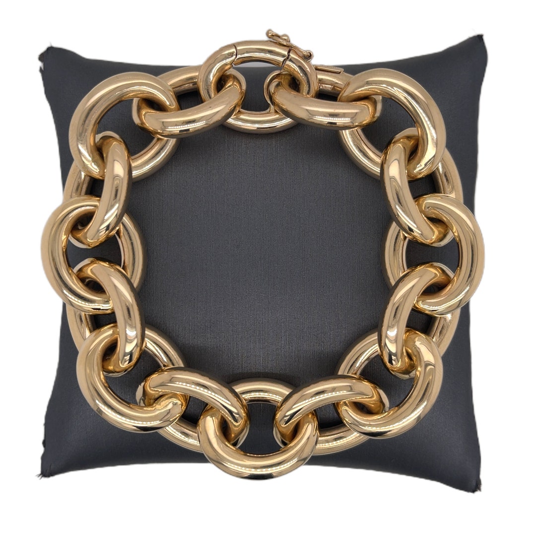 14K Solid Italian Gold Chunky Link Oval Link Chain Bracelet, Gold, High ...