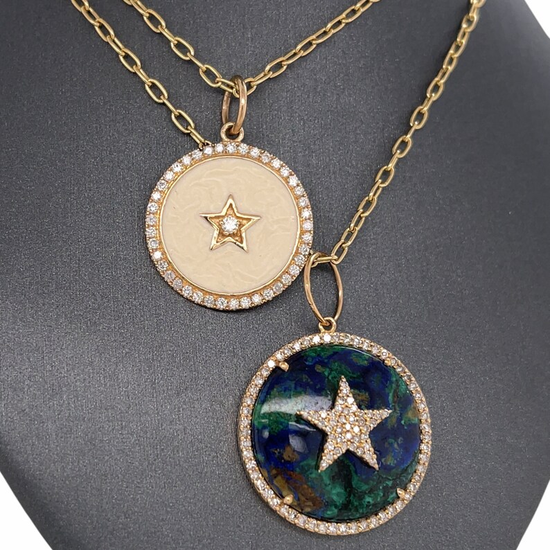 14k Solid Gold Diamonds Azurite Malachite Diamond Star - Etsy