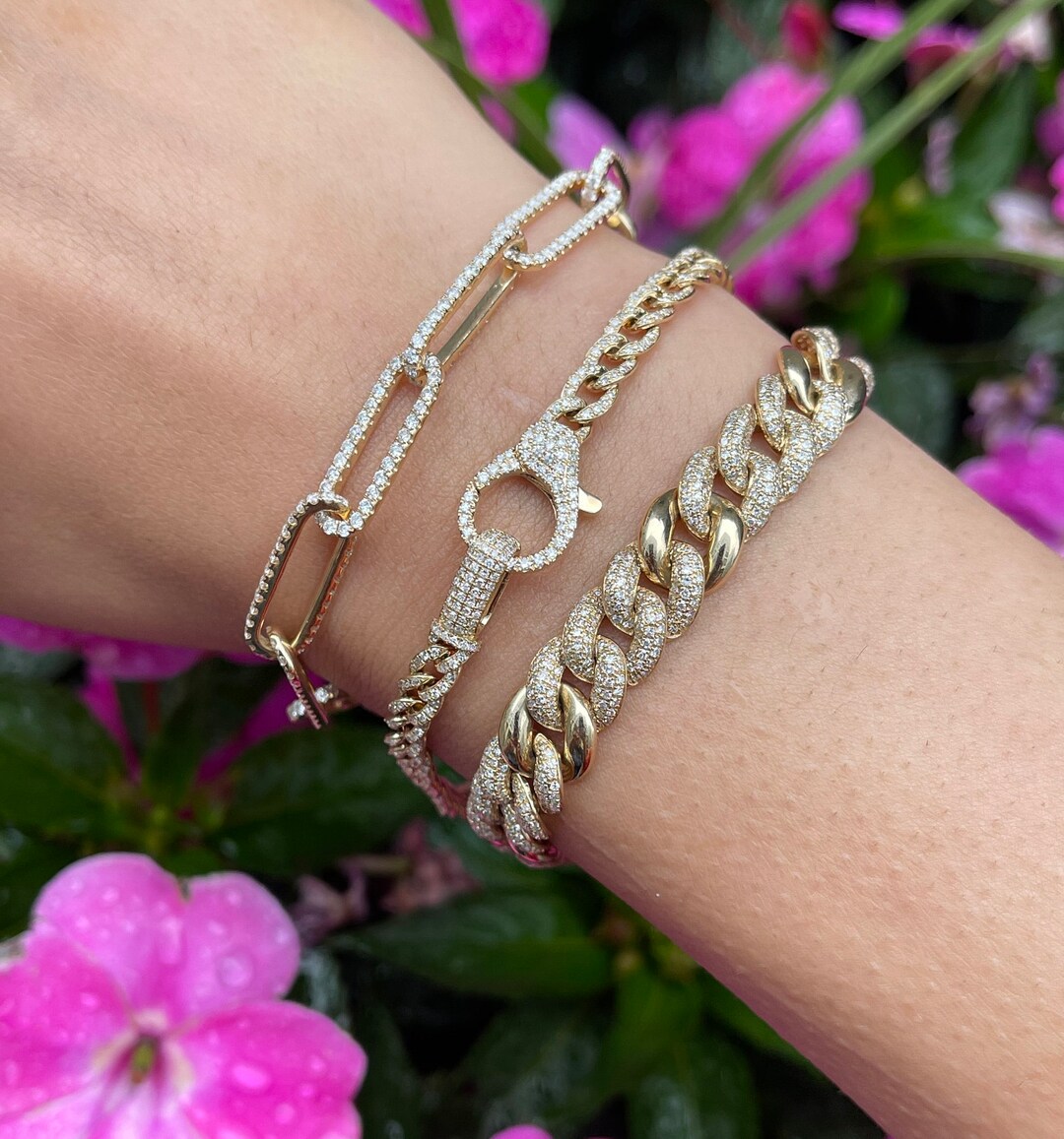 14K Full Pave Set Diamonds, Pave Diamonds, Jumbo Diamond Clasp, Miami ...