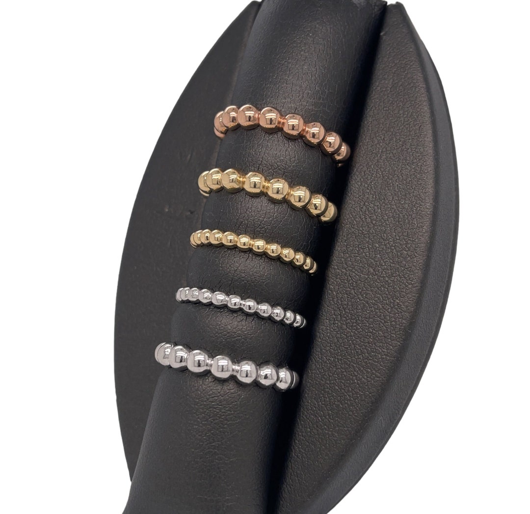 14K Solid Gold Beaded Ring, White Gold, Yellow Gold, Rose Gold, Ball ...