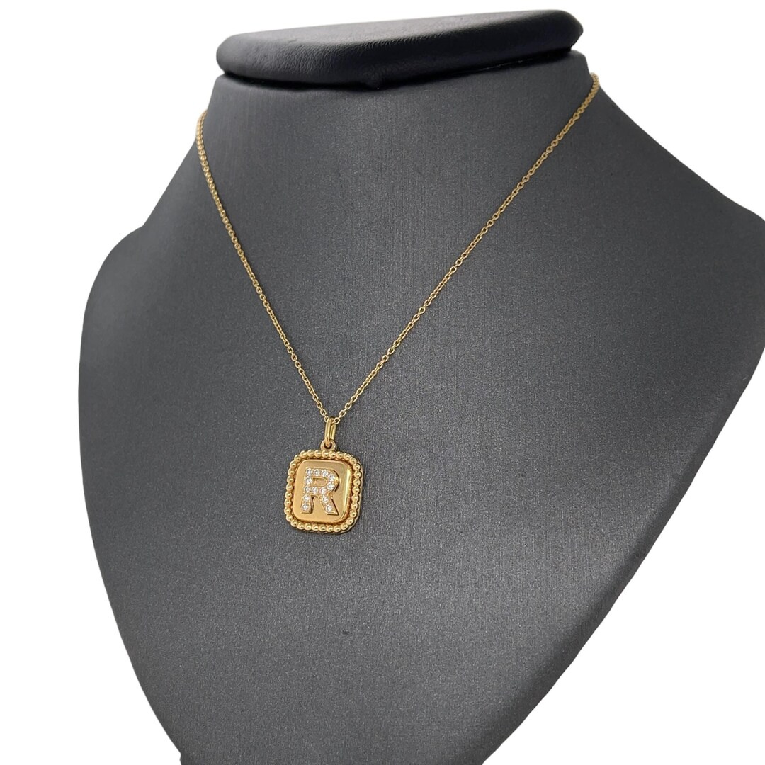 18K Yellow Gold Diamond Initial "r" Necklace, Shiny Gold Necklace ...