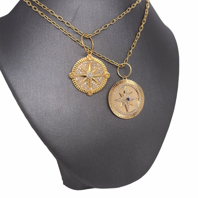 14K Solid Gold Pave Set Diamonds Sapphire Compass - Etsy