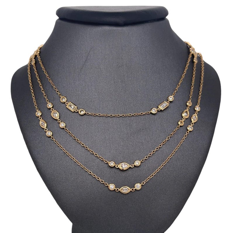 18K Yellow Gold Bezel Set Diamonds Necklace - Etsy