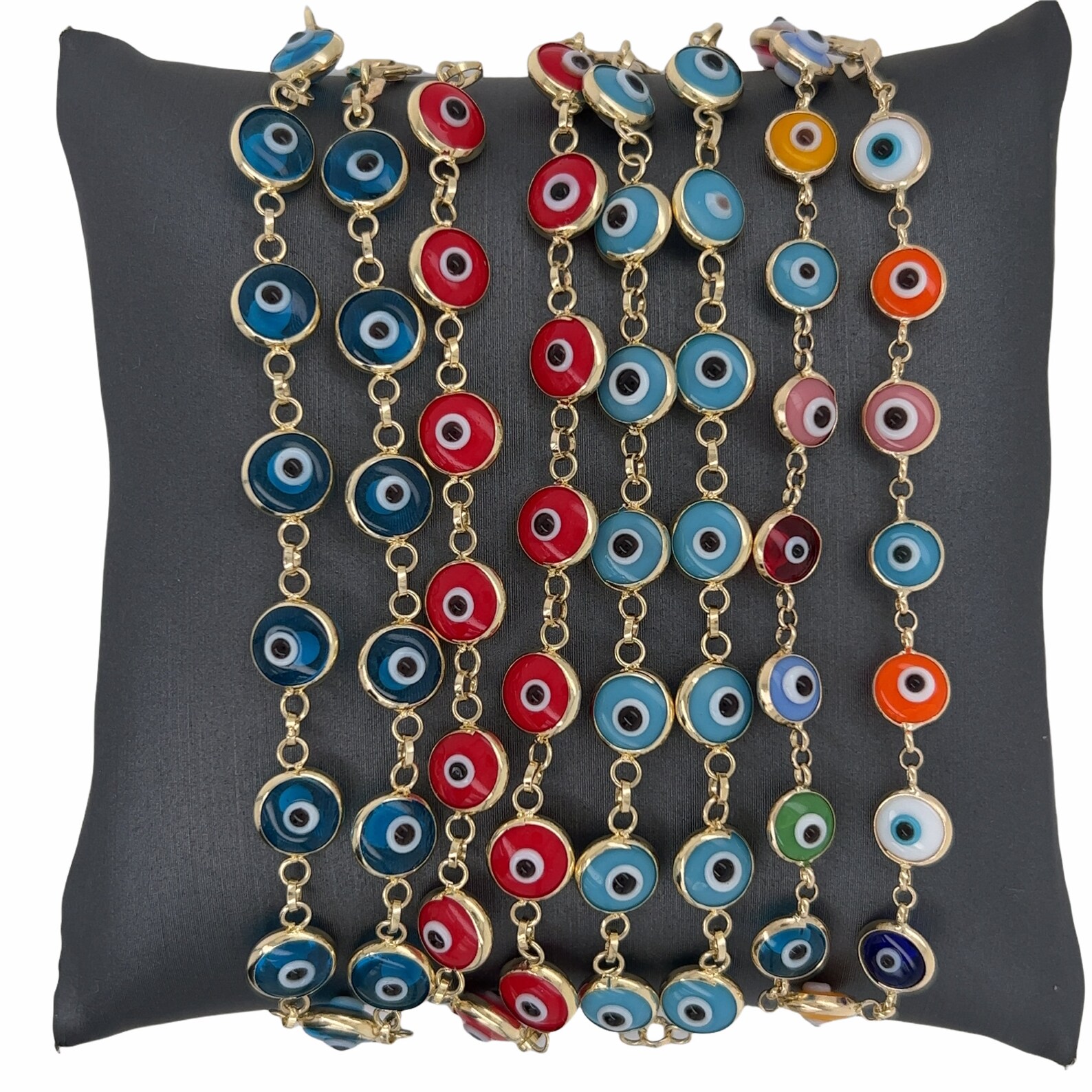 14K Yellow Gold Mini Small Bead Evil Eye Link Bracelet Cable | Etsy