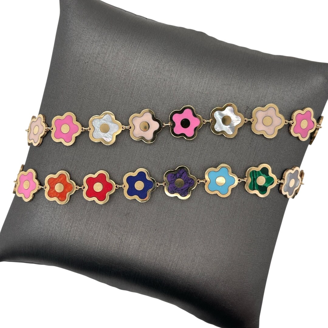 14K Italian Yellow Gold Inlay Flower Bracelet - Etsy
